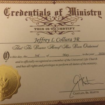 Jeffrey Louis Collura Jr - Ordained Minister - Get Ordained